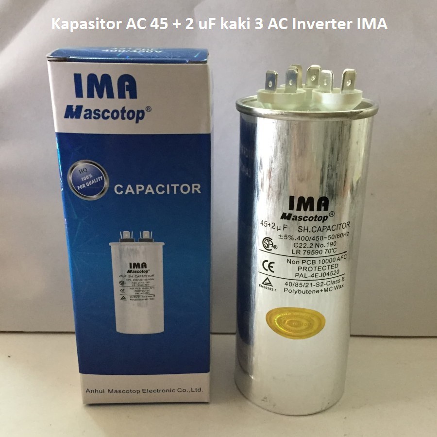 Jual Kapasitor AC Inverter Kaki 3 45+2 uF IMA Mascotop Capacitor | Shopee Indonesia