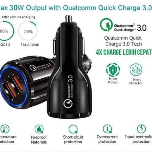 Jual Carger cas mobil dua port qualcomm quick charge 3.0A | Shopee ...