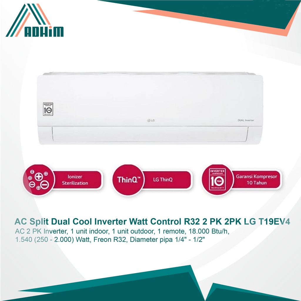 Jual AC Split Dual Cool Inverter Watt Control R32 2 PK 2PK LG T19EV4 ...
