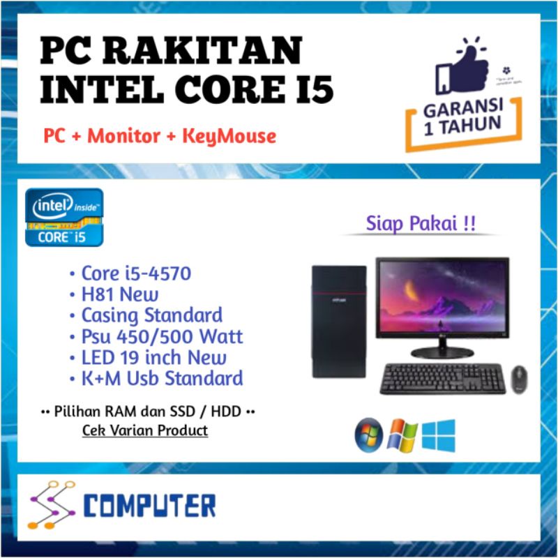 Jual Paket PC / Komputer Rakitan Core i5-4570 Siap Pakai | Shopee Indonesia