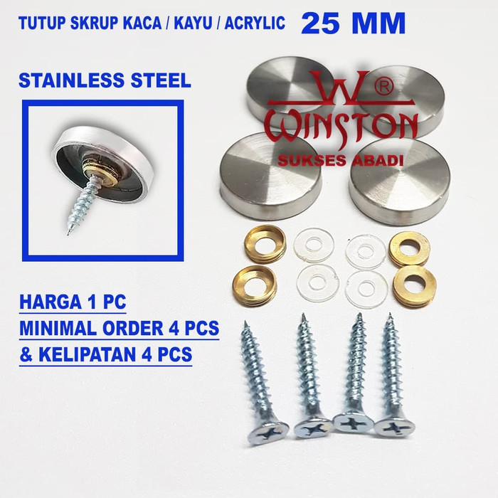 Jual TUTUP SKRUP KACA SEKRUP BAUT KACA ACRYLIC KAYU 25 MM STAINLESS ...
