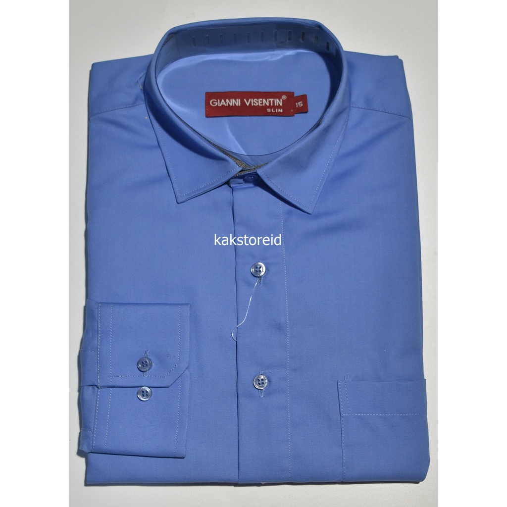 Jual GIANNI VISENTIN Kemeja Pria Formal Lengan Panjang Biru Slimfit HWT ...
