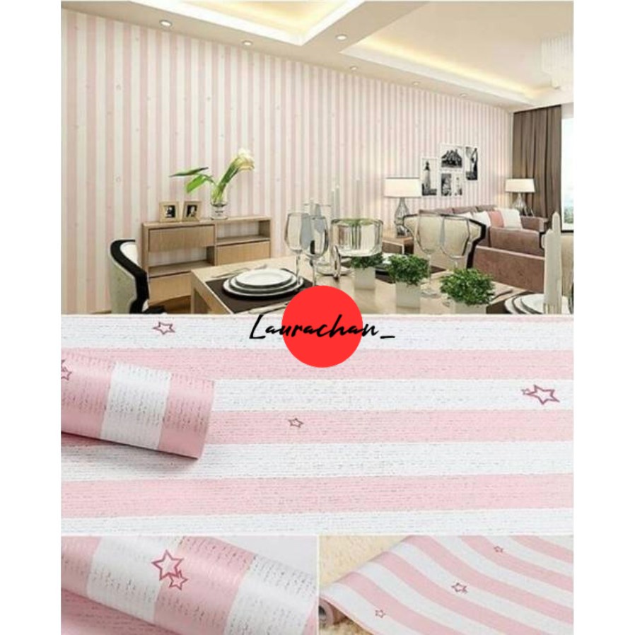 Jual Wallpaper Dinding Motif Salur Pink Star Bintang 10m x 45cm | Shopee Indonesia