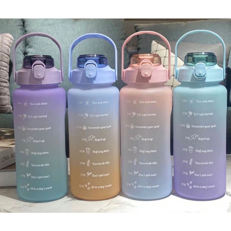 Jual Botol Air Minum 2 Liter Viral Korea Gradasi Plus Stiker 2D 3D ...