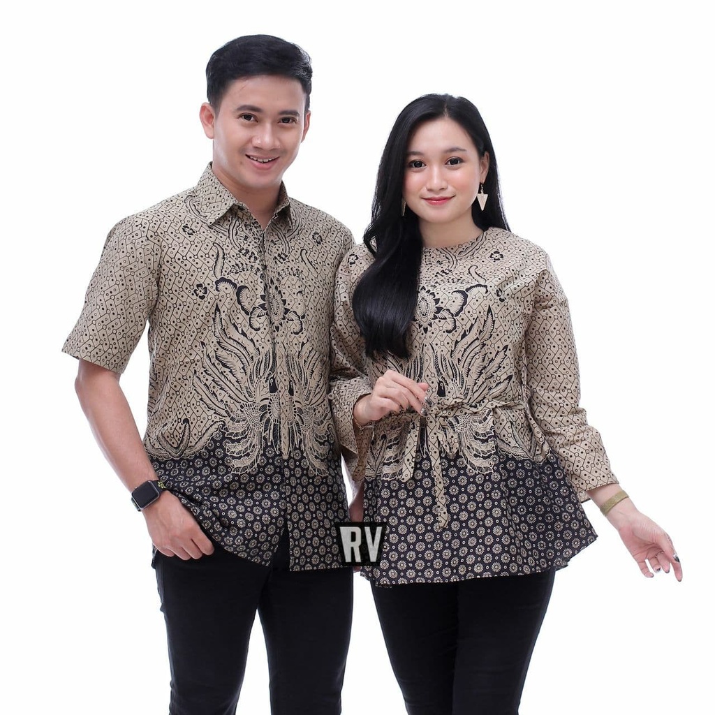 Jual Set Couple Baju Batik motif merak - Couple maura Sania Ruffle Rama ...