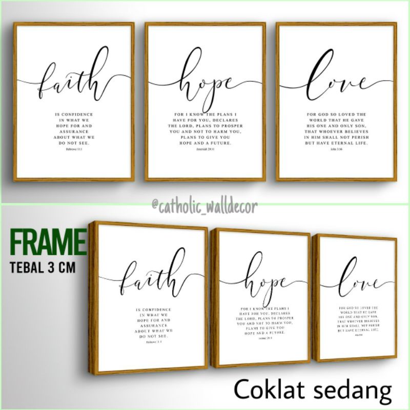 Jual Hiasan dinding Kristen Katolik Faith Hope Love poster rohani ayat ...
