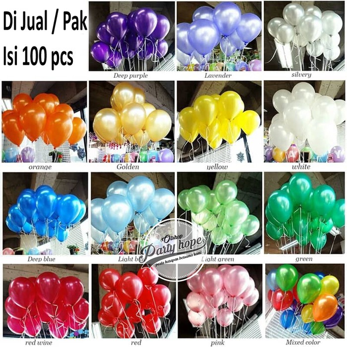 Jual Balon Metalik Latex karet Aneka Warna 12 grosir isi 100 balon ...