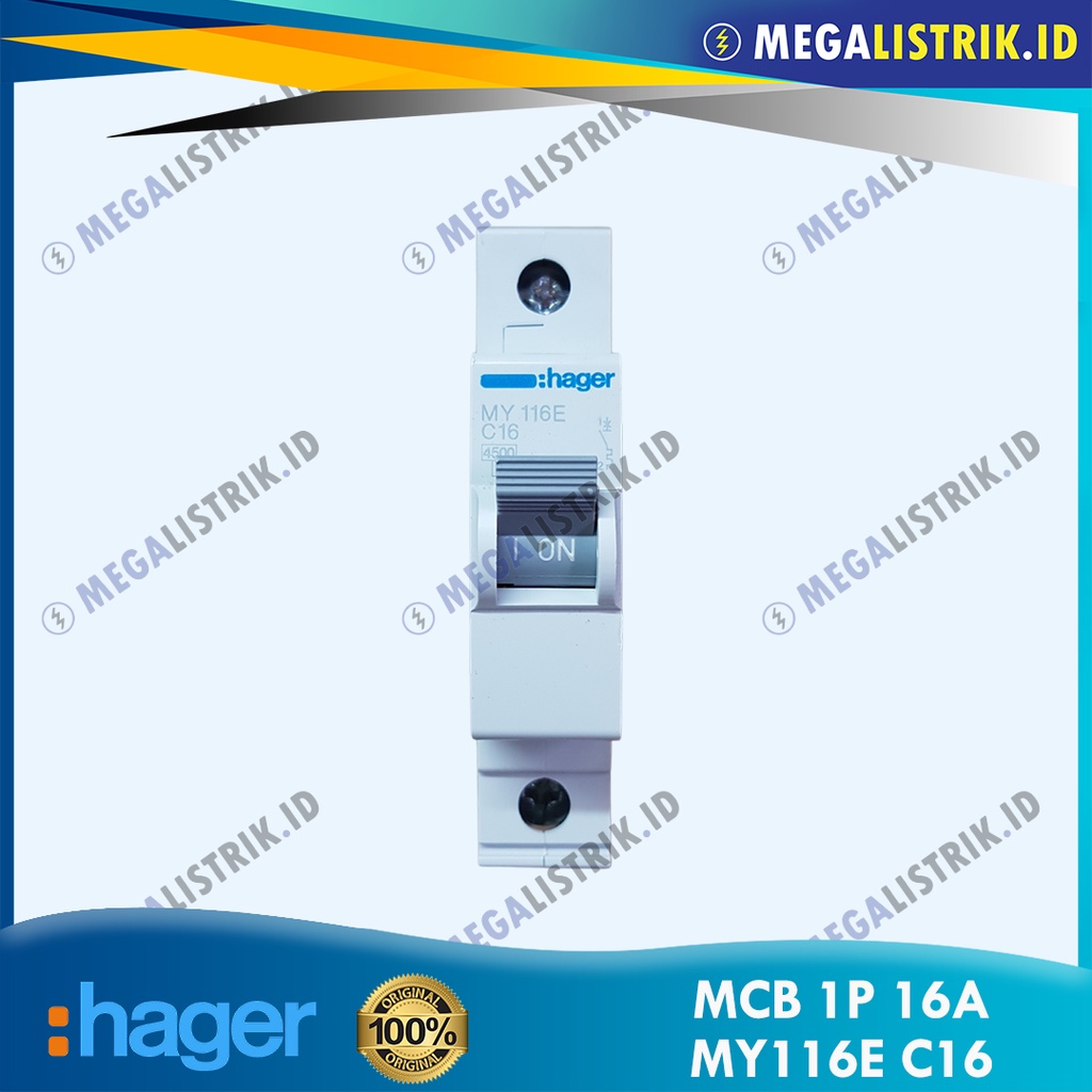 Jual HAGER MCB 1P 16A / 1 PHASE 16 AMPERE / 16 A 4.5KA SNI MY116E C16 ...