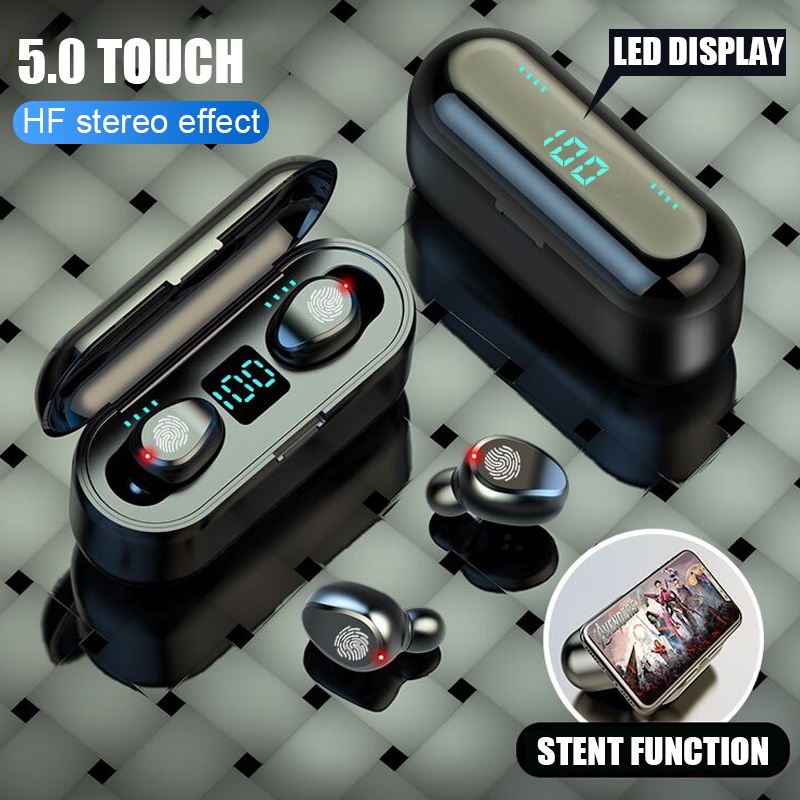 Jual MARKETBIX Earphone Bluetooth TWS F9 LED Display Smart Touch Headset tanpa kabel | Shopee ...