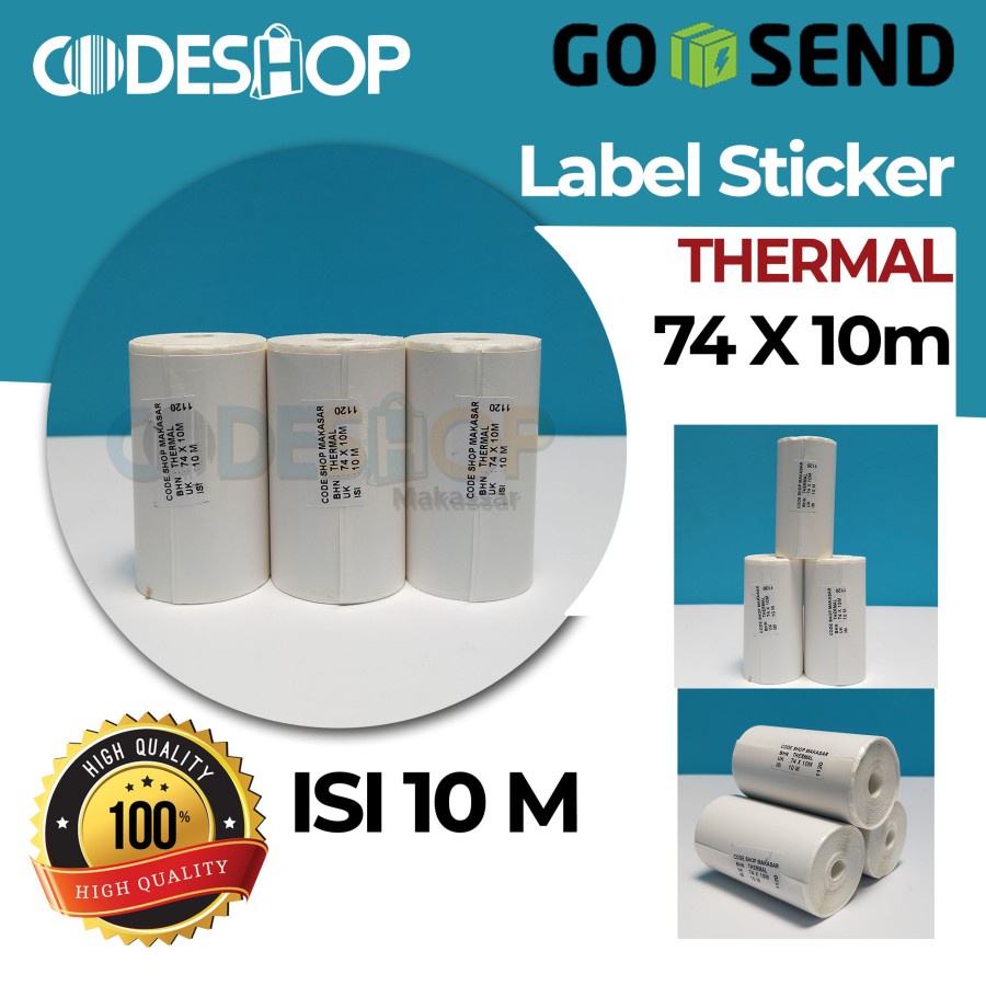 Jual LABEL THERMAL 74 MM X 10 METER UNTUK PRINTER THERMAL 80MM | Shopee ...