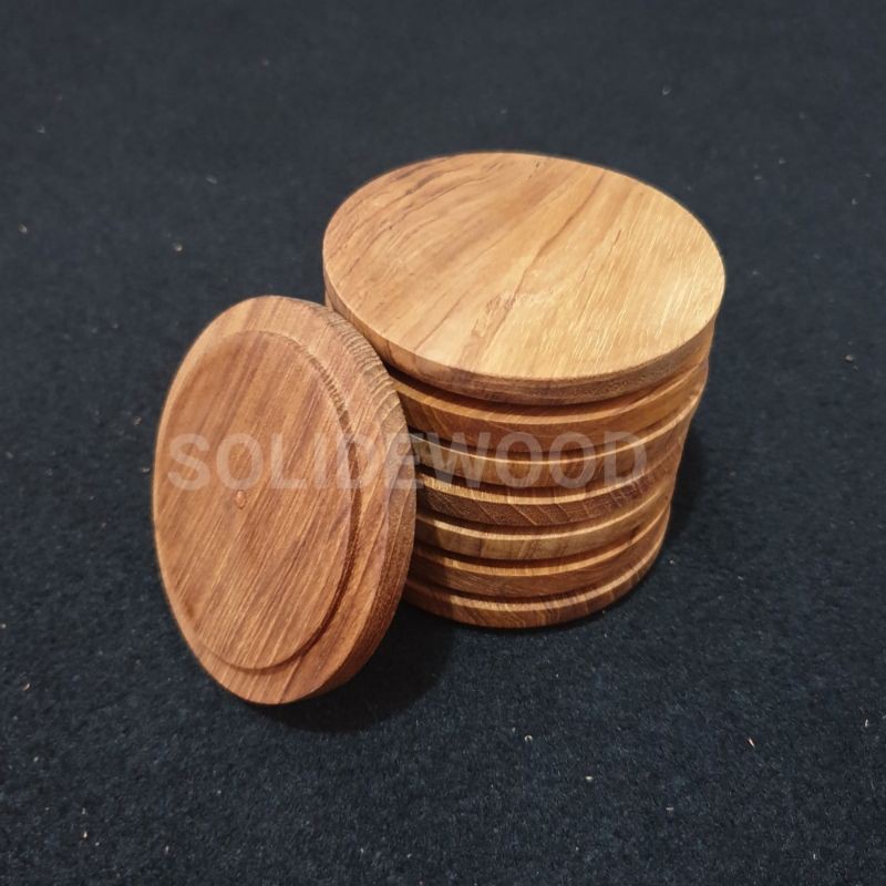 Jual Tutup gelas kayu JATI 8cm / teak wooden lid coaster ( kayu utuh ...