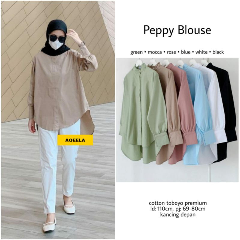 Jual Sage green Peppy Kemeja Blouse Katun toyobo Jumbo ld 110 M-XXL ...