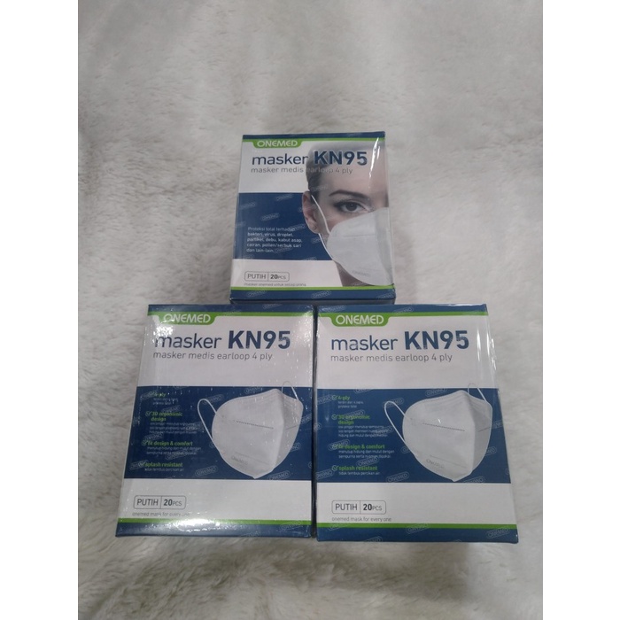 Jual KN95 MASK EARLOOP / MASKER MEDIS KN 95 ONEMED PUTIH 4PLY ISI 20 ...