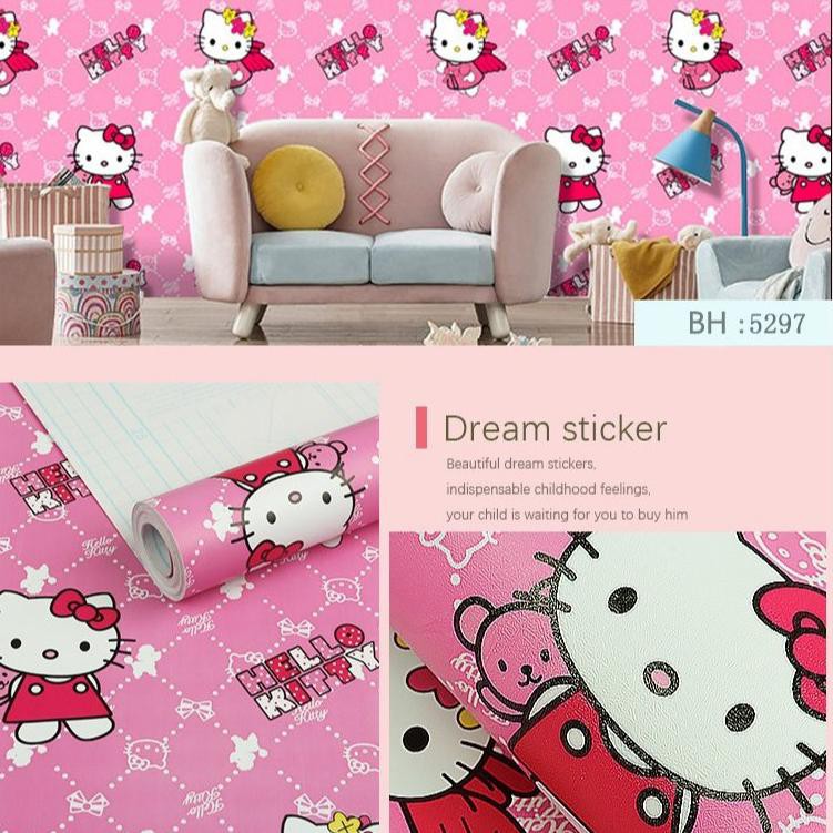 Jual W4F0 Wallpaper Sticker Dinding Kamar Tidur Anak Cewek Karakter HELLO KITTY PINK PERI Ruang ...
