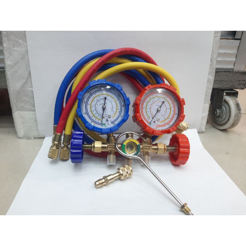 Jual manifold AC double multi R32 R410 R22 1R134 plus adaptor | Shopee Indonesia