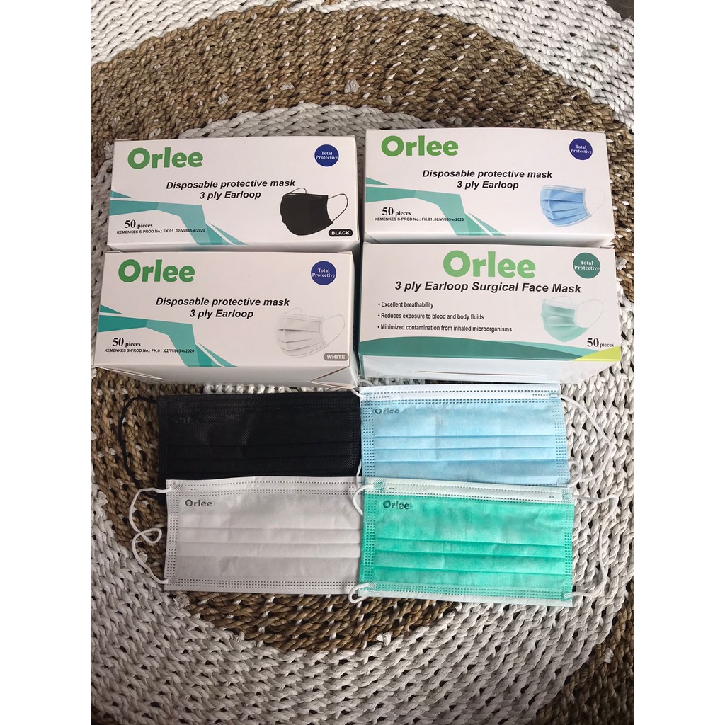 Jual Masker Orlee Disposable Protective Mask Earloop / Non Hijab 3 Ply ...