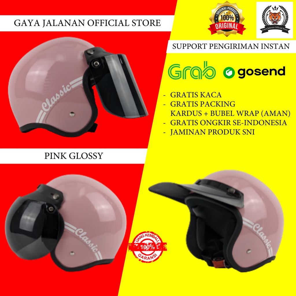 Jual Helm Bogo Retro Wanita Dewasa Classic Original Kaca Datar Cembung ...