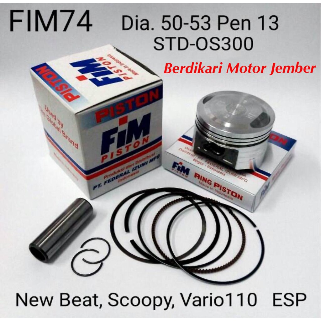 Jual Piston Kit Fim74 FIM74XB Beat Esp Vario110 Fi Scoopy Fi Ov. STD ...