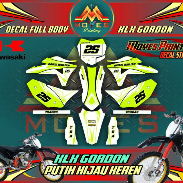 Jual Decal Motor Klx fulbody Gordon Sticker Kawasaki Klx Putih Hijau ...
