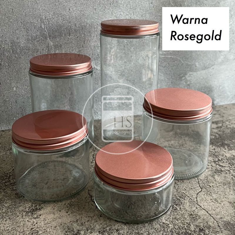 Jual HS PACKAGING - Toples Kaca Tutup Aluminium Warna Gold dan Rosegold ...