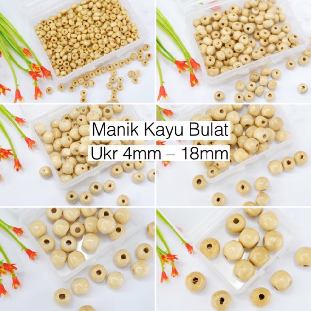 Jual (50gram) Manik kayu bulat ukr 4mm-18mm | Shopee Indonesia