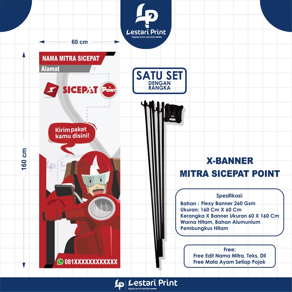 Jual X BANNER MITRA SICEPAT POINT / 160CM X 60CM / 1 SET DENGAN ...