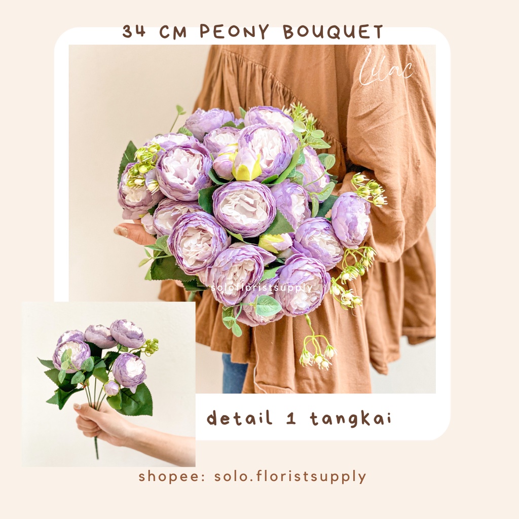 Jual 34cm peony buket bouquet peony mawar rose Artificial Flower buket Home Wedding Table ...