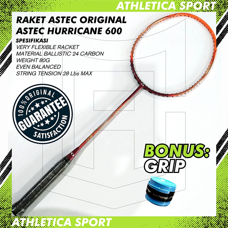 Jual RAKET BADMINTON ASTEC HURRICANE 600 ORIGINAL RED | Shopee Indonesia