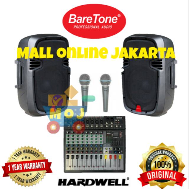 Jual Paket speaker aktif baretone 15 inch mixer hardwell original bluetooth karaoke sound system ...
