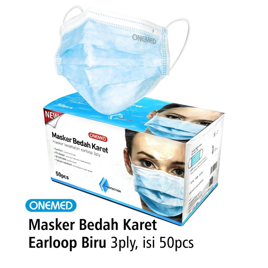 Jual masker medis onemed 3 ply earloop box isi 50 pcs/ masker earloop ...