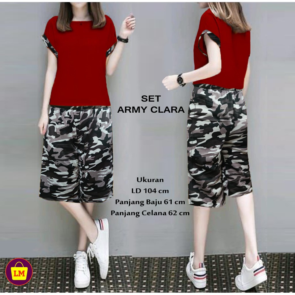 Jual LM 20255 Baju Setelan Pakaian Wanita SET ARMY CLARA Motif Loreng Tentara Trendy Terkini ...