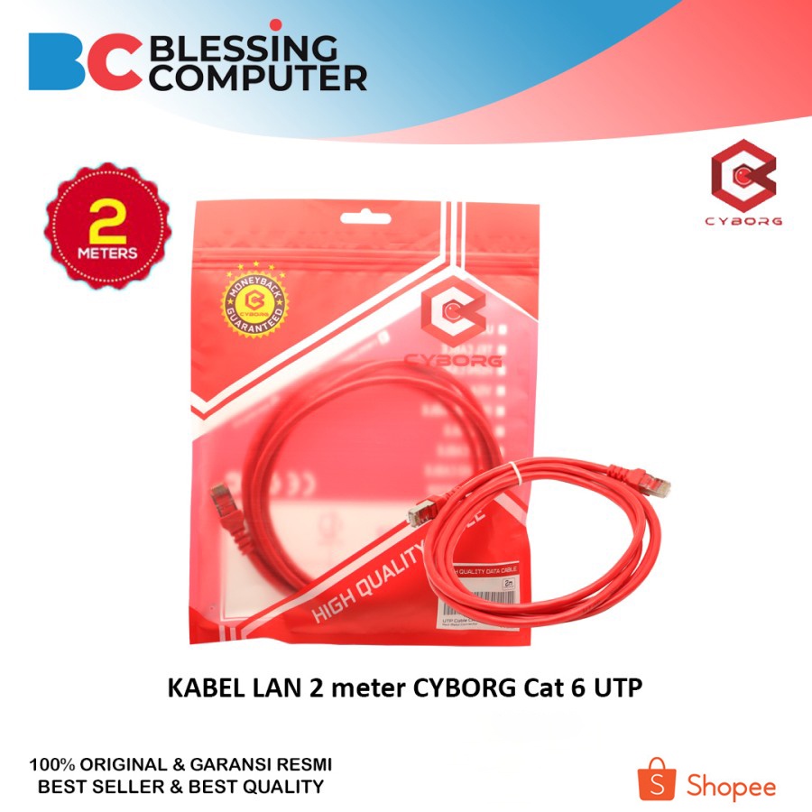 Jual KABEL LAN 2 meter CYBORG Cat 6 UTP / Kabel LAN 2m | Shopee Indonesia
