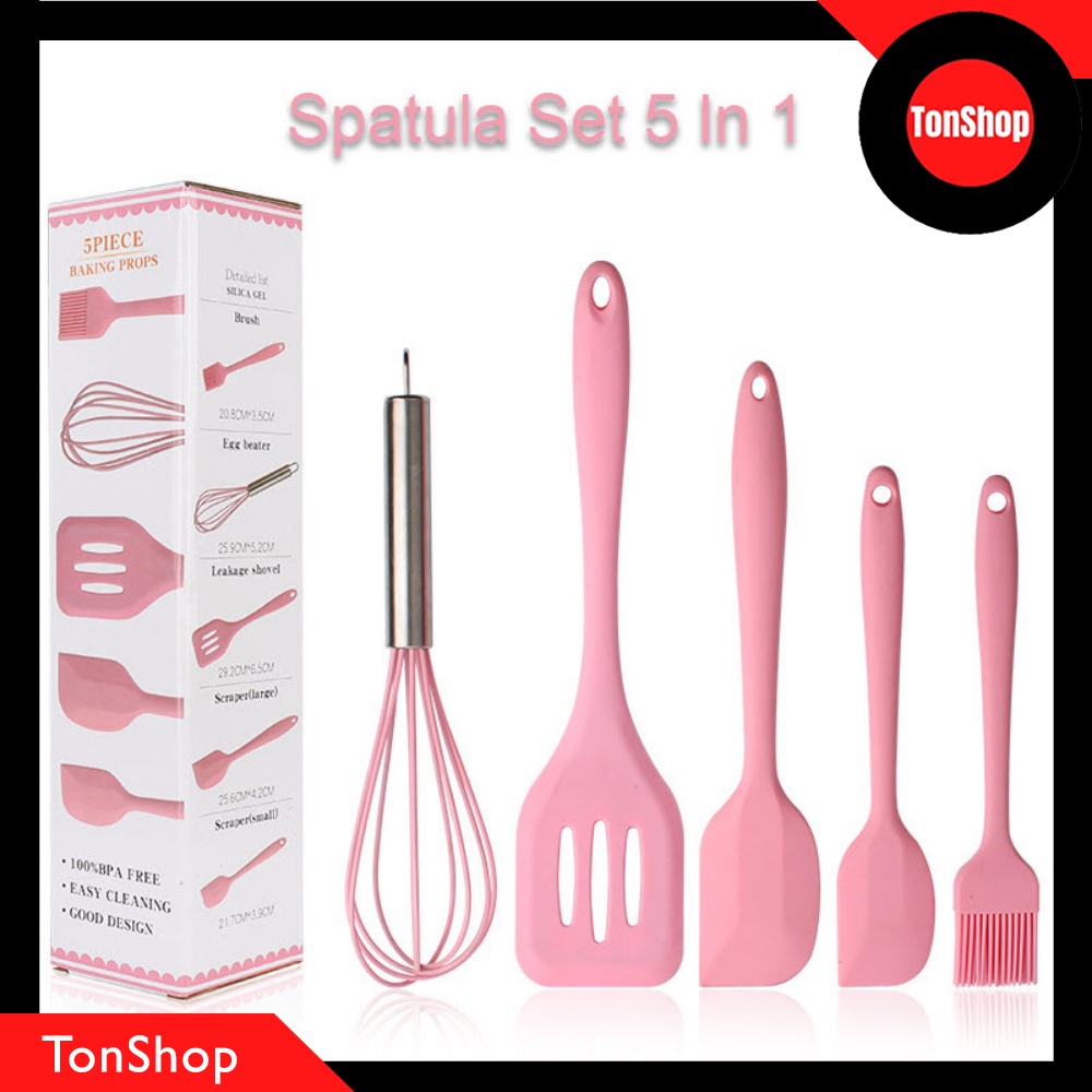 Jual Spatula Set Alat Masak 5 In 1 Sutil Silikon Kocokan Spatula ...