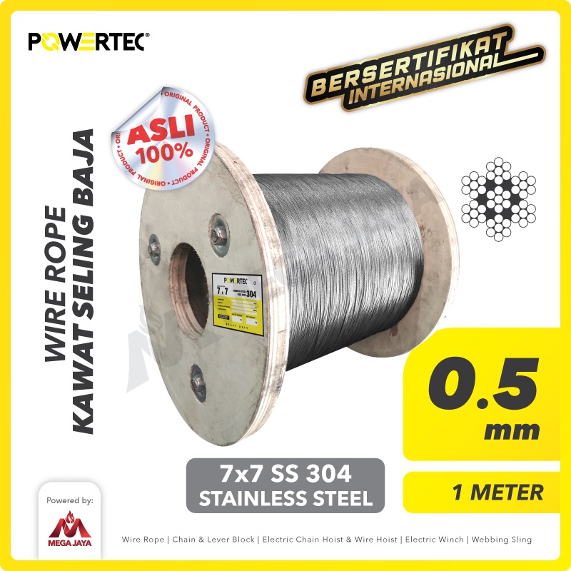 Jual POWERTEC Wire Rope / Kawat Seling Baja 7x7 SS 304 0.5mm - 1 Meter | Shopee Indonesia
