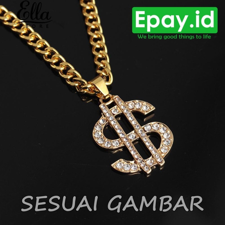 Jual Kalung Necklace Gold Rantai Lapis Emas Rhinestone Hip Hop US Dollar Rapper Off White ...