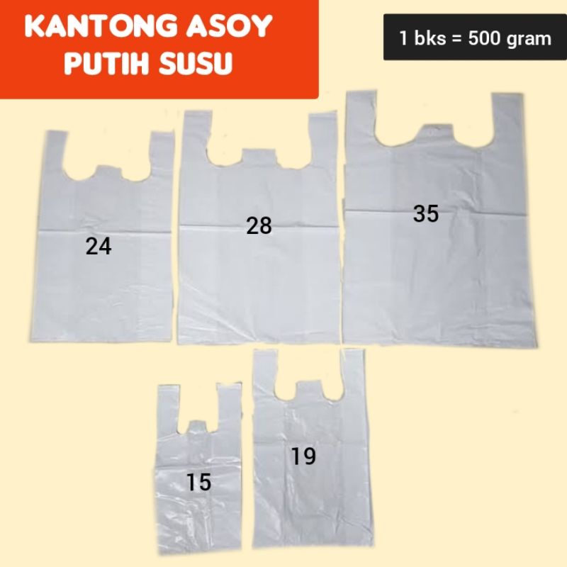 Jual Kantong Plastik Kresek Warna Putih Susu, Plastik Asoy Merk Tebu (5 ons) | Shopee Indonesia