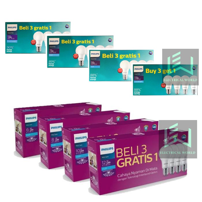 Jual (4 pcs) Paket Philips LED Putih 4W 5W 6W 7W 8W 9W 10W 11W 12W 14 ...