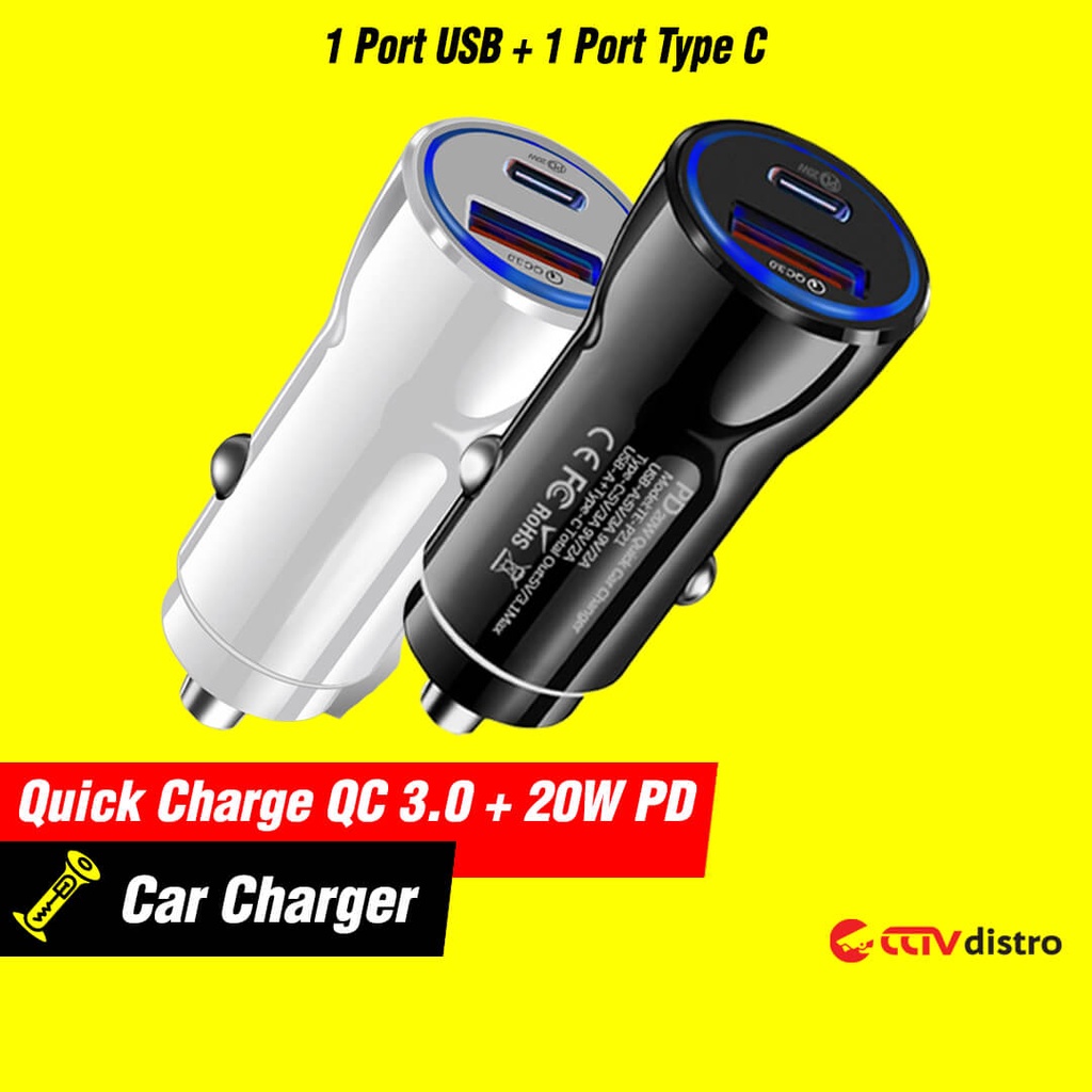 Jual Charger HP Mobil Fast Charging Car Carger Quick Cas 2 Port PD + QC ...