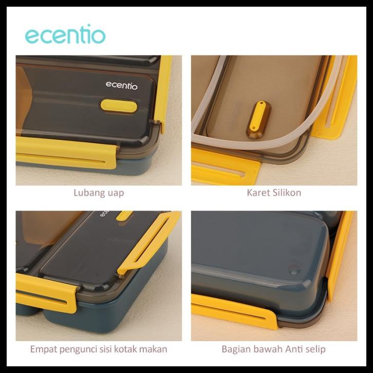 Jual Ecentio 1100Ml 3 Grid Lunch Box Anti Bocor/ Anti Percikan Kotak Makan | Shopee Indonesia