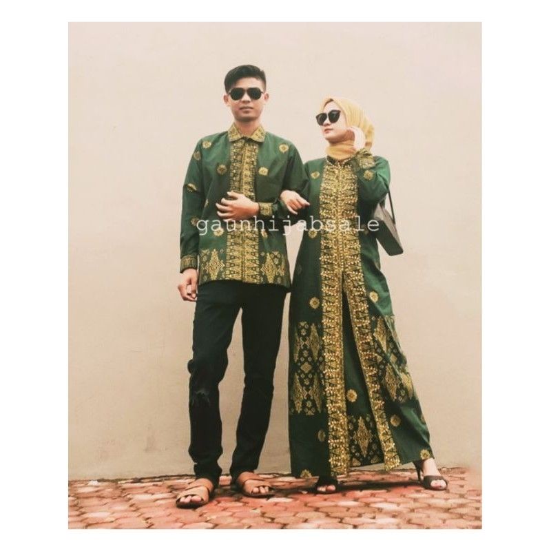 Jual COUPLE GAMIS BATIK SONGKET PALEMBANG HIJAU MEWAH | Shopee Indonesia