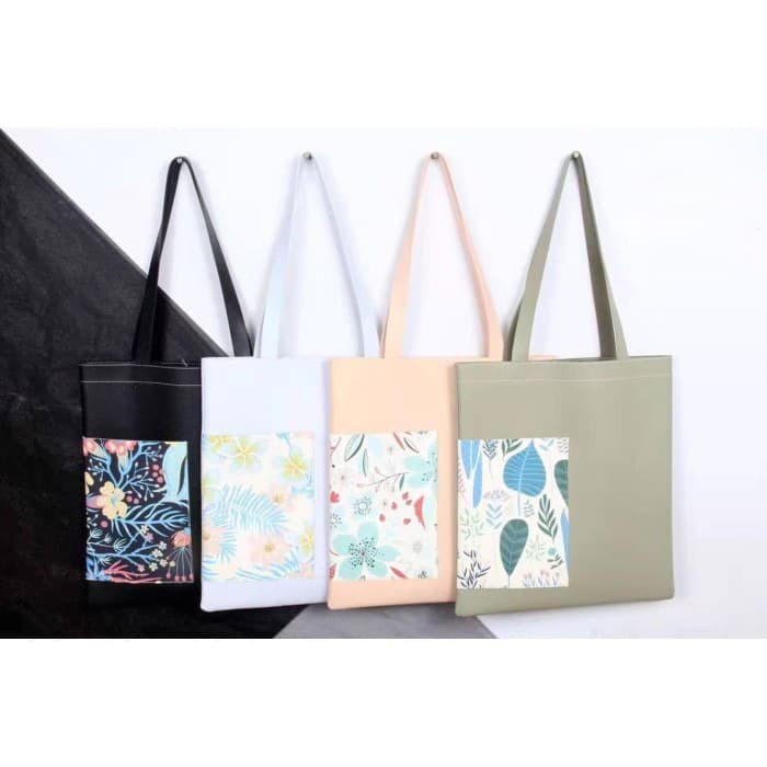 Jual tas tote bag/ tote bag daun/ tote bag kuliah/ tote bag kerja/ tote ...