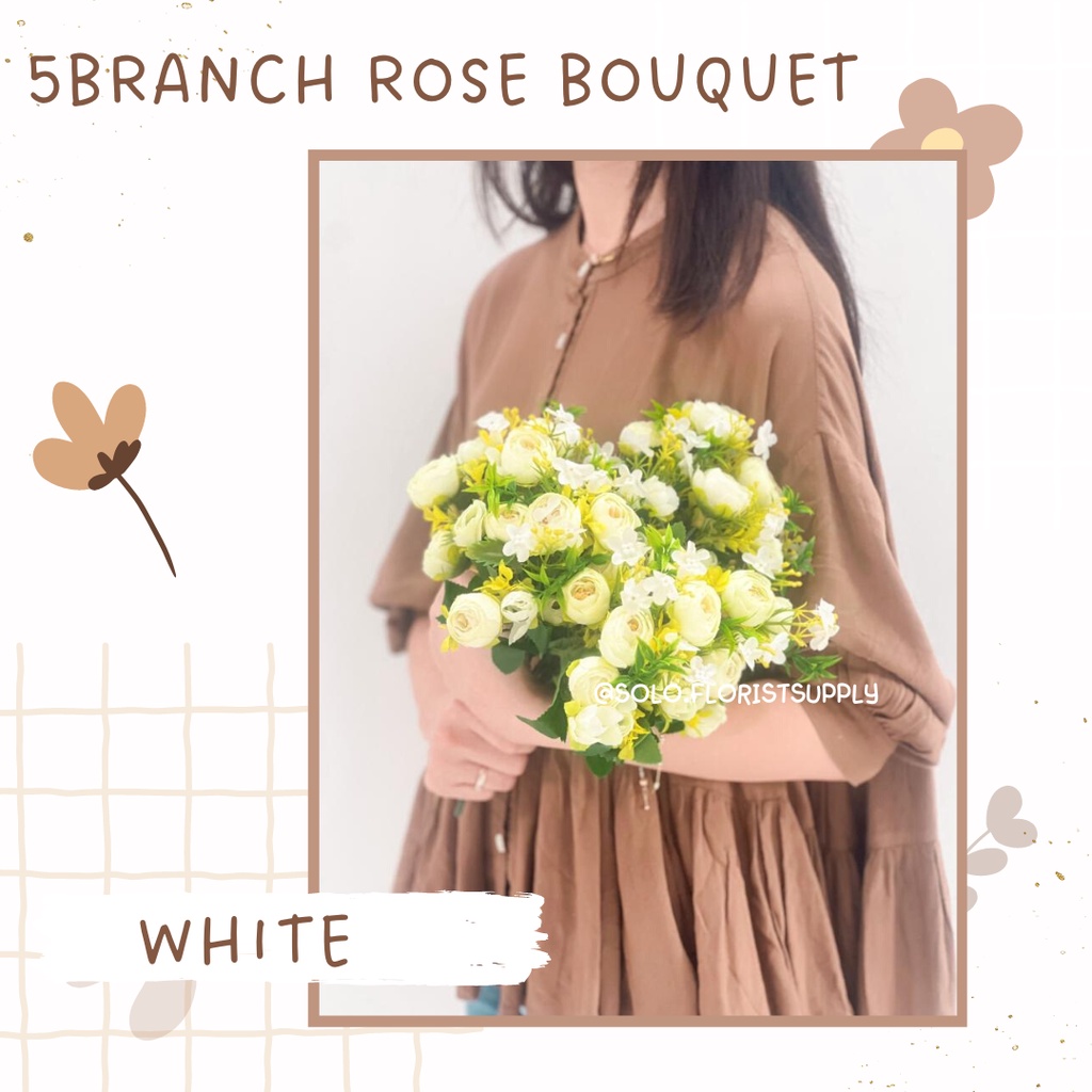 Jual 5 BRANCH ROSE BOUQUET KUNTUM BUNGA MAWAR KECIL HIAS ARTIFICIAL ...