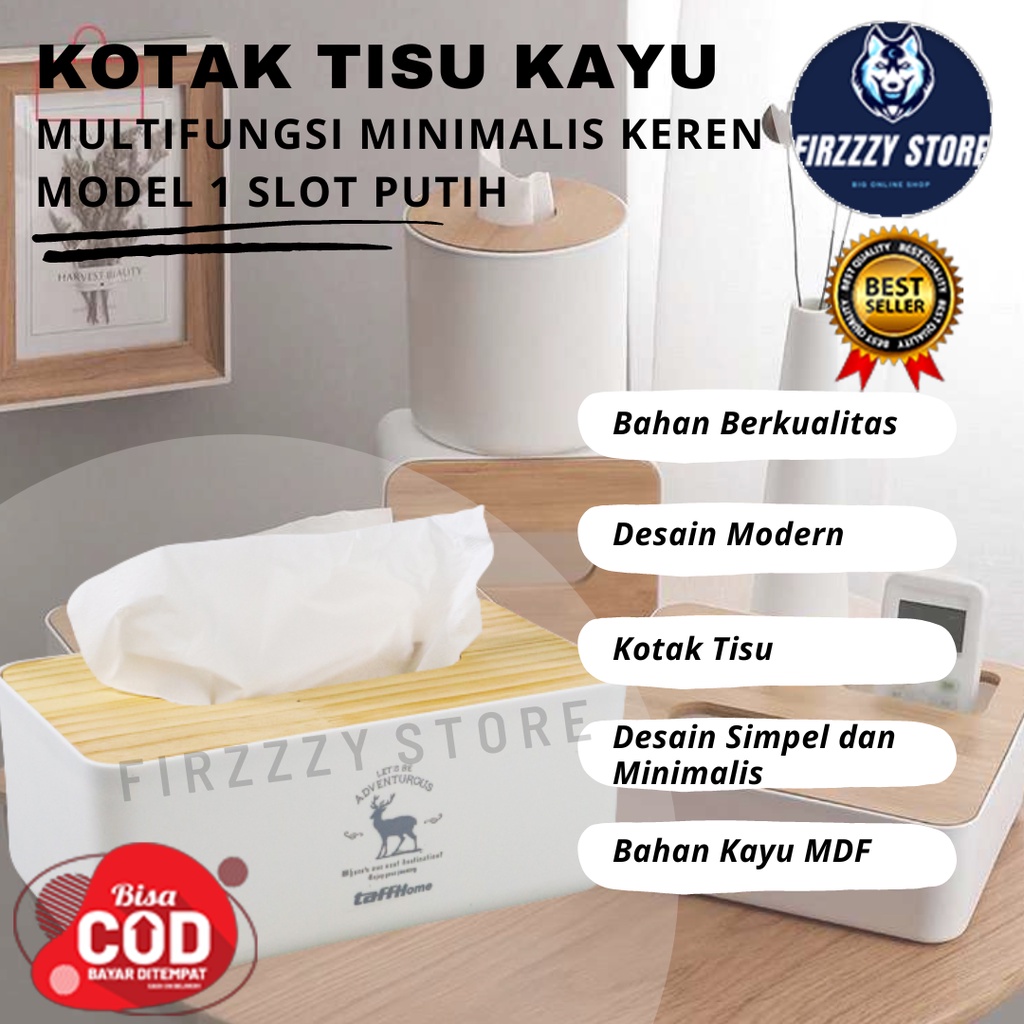 Jual Kotak Tisu Kayu Multifungsi Minimalis Keren Model 1 Slot Putih ...