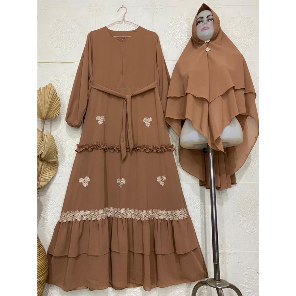 Jual Gamis Syari Ceruty Renda / Gamis Terbaru Mix Renda Bunga Cantik ...