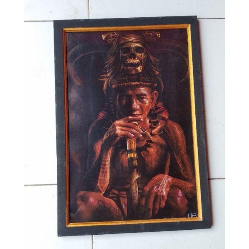 Jual hiasan dinding poster kepala suku Dayak plus bingkai ukuran 53x35 ...