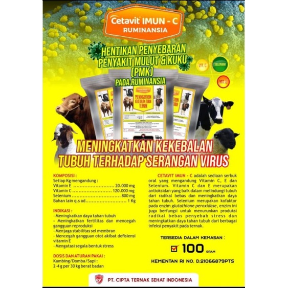 Jual Cetavit Imun C Multivitamin dan Suplemen Daya Tahan Tubuh Ternak ...