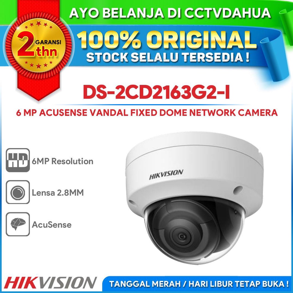 Jual HIKVISION DS-2CD2163G2-I 6MP ACUSENSE VANDAL FIXED DOME NETWORK CAMERA | Shopee Indonesia