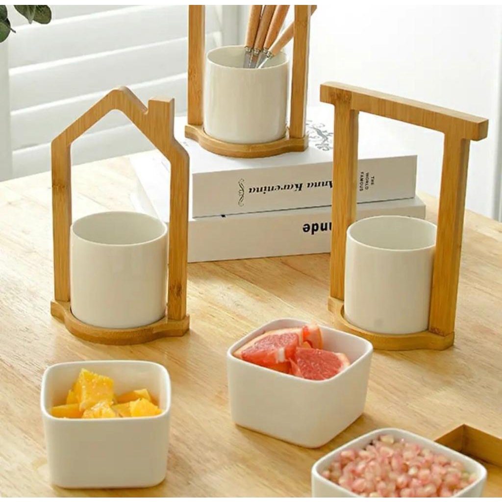 Jual Rak Sendok Garpu Keramik Kayu Bentuk Rumah Unik Japanese Utensil ...