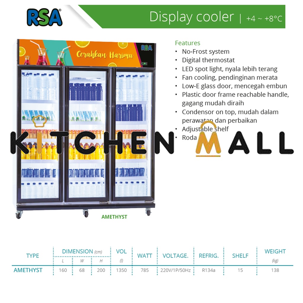Jual RSA AMETHYST Showcase Display Cooler / Kulkas 3 tiga pintu ...