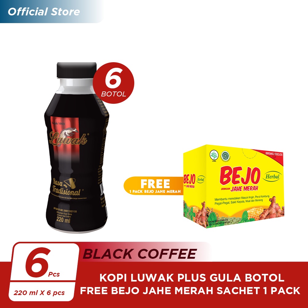 Jual Kopi Luwak Plus Gula Black Coffee Botol 6 Pcs - Free Bejo Jahe ...